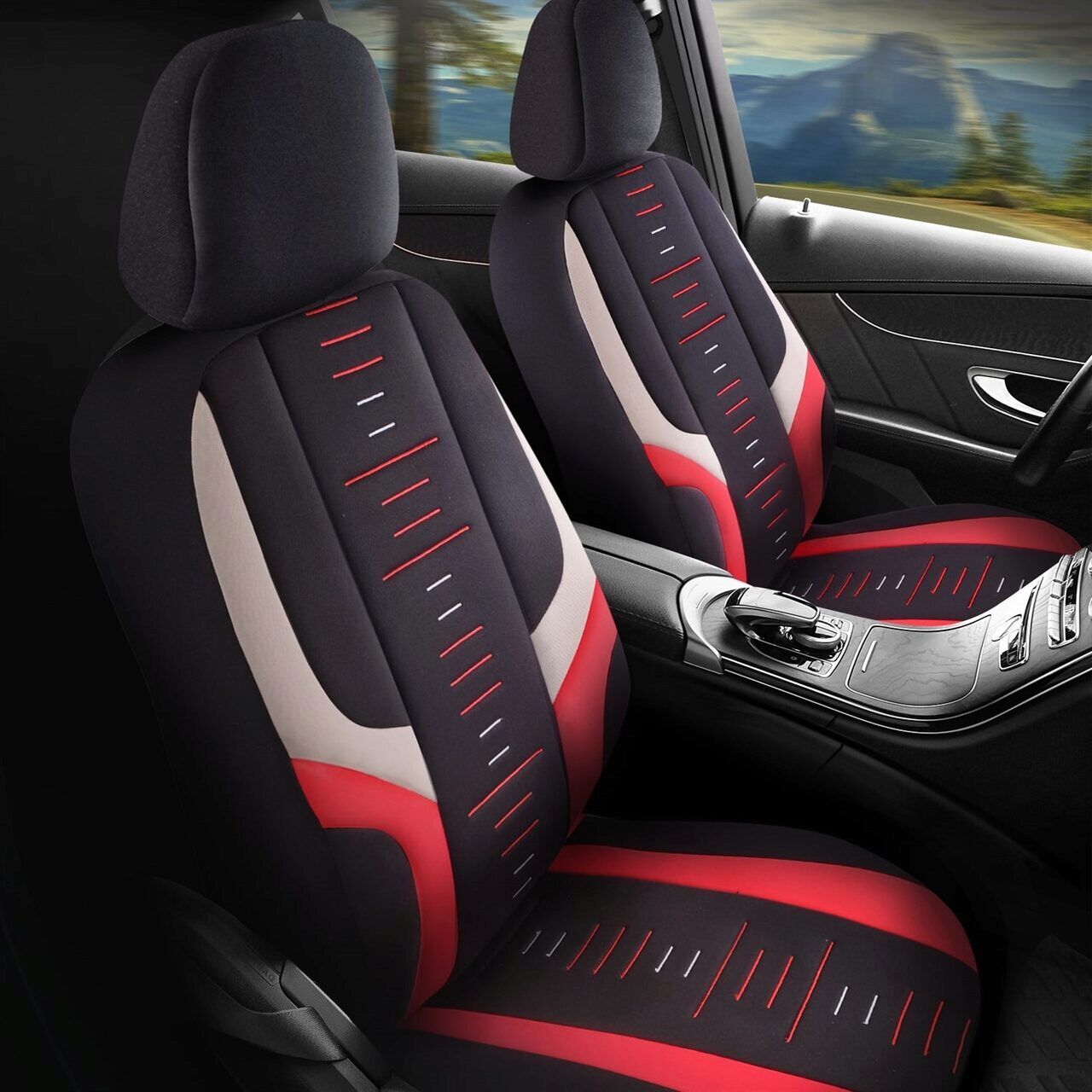 Set Huse Scaune Auto pentru Dacia Logan - Panda Kiev, negru - rosu, 11 ...